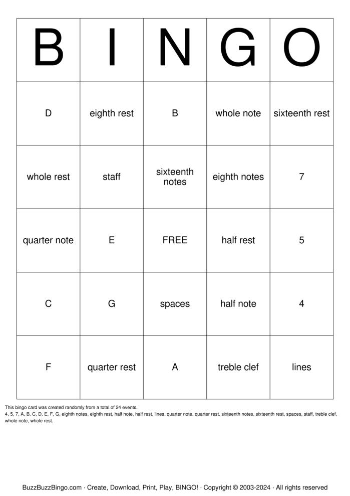 Music Bingo Bingo Cards to Download, Print and Customize!