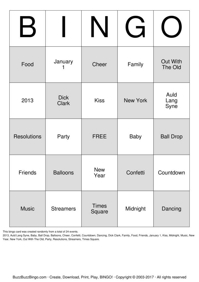 New Years Bingo Cards to Download, Print and Customize!