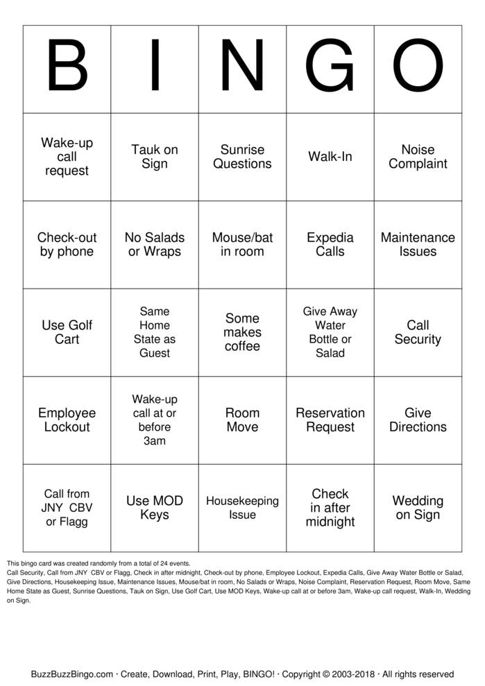 Night Audit Bing Bingo Cards to Download, Print and Customize!