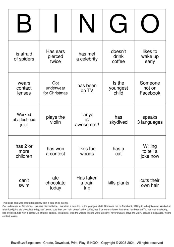 People Bingo Bingo Cards to Download, Print and Customize!