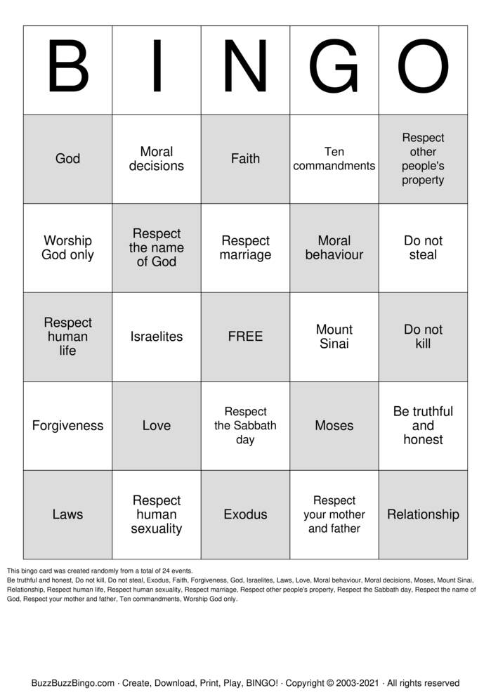 The Ten Commandments Bingo Cards to Download, Print and Customize!