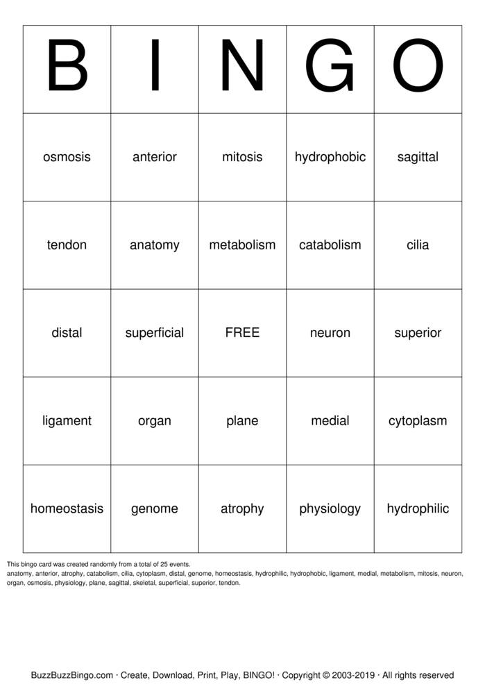 Anatomy and Physiology Bingo Bingo Cards to Download, Print and Customize!