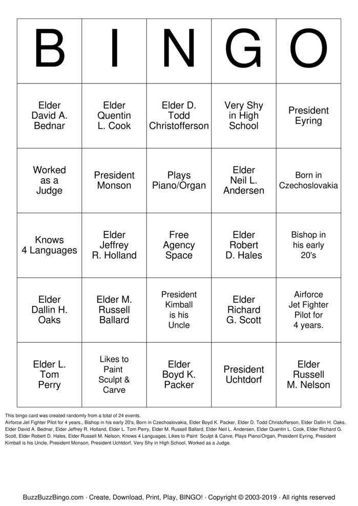 Apostle Bingo Cards to Download, Print and Customize!