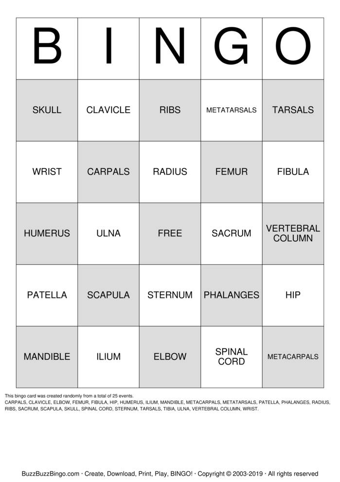 BONES Bingo Cards to Download, Print and Customize!