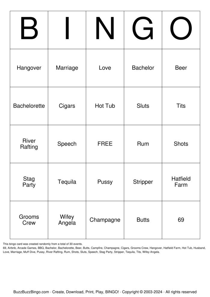 Bachelor Party Bingo Cards to Download, Print and Customize!
