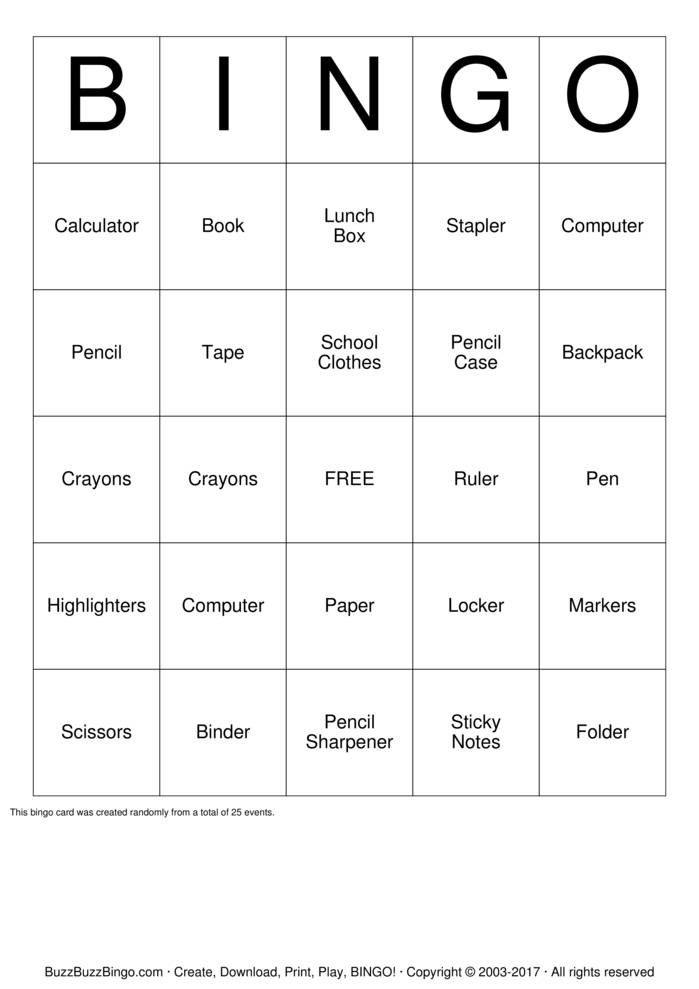 Back to School Bingo Bingo Cards to Download, Print and Customize!