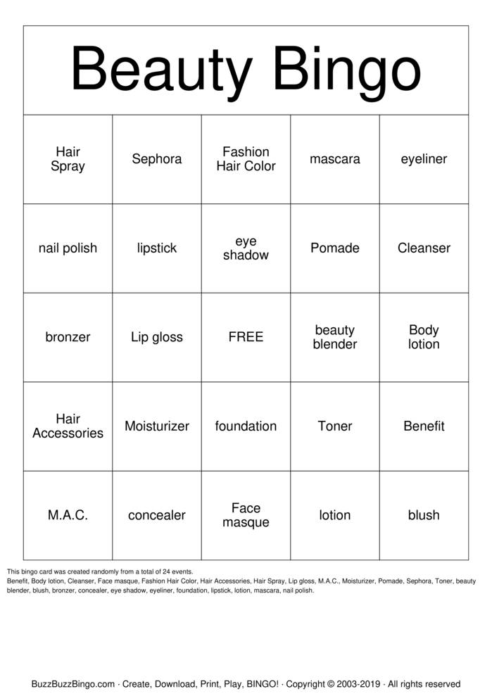 Beauty Bingo Cards to Download, Print and Customize!