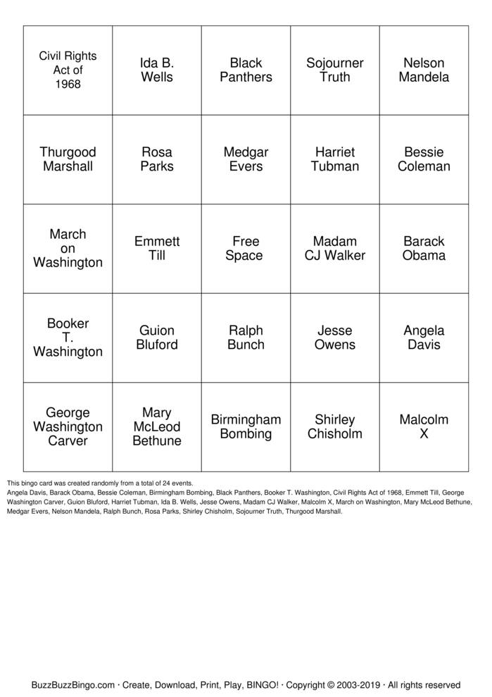 Black History Bingo Cards to Download, Print and Customize!