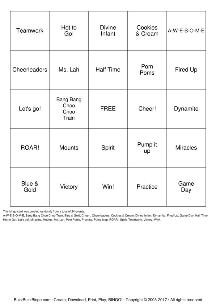 Cheerleader Bingo Cards to Download, Print and Customize!