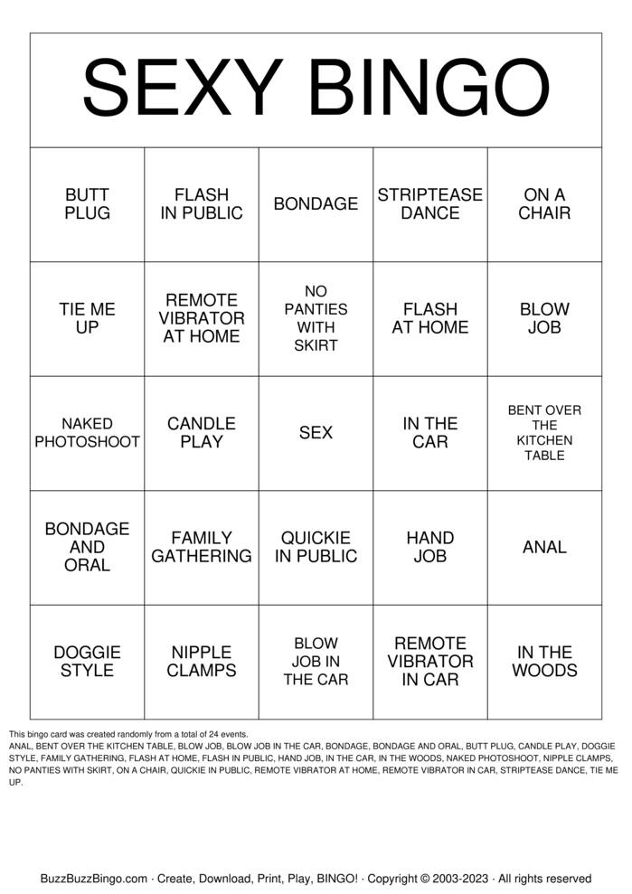 DIRTY BINGO Bingo Cards to Download, Print and Customize!
