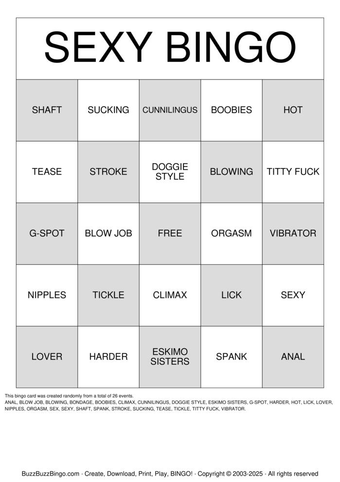 DIRTY BINGO Bingo Cards to Download, Print and Customize!