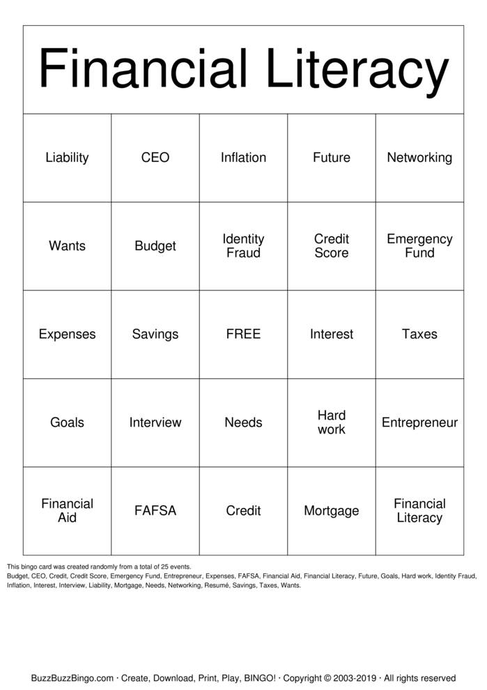 Financial Literacy Bingo Cards to Download, Print and Customize!