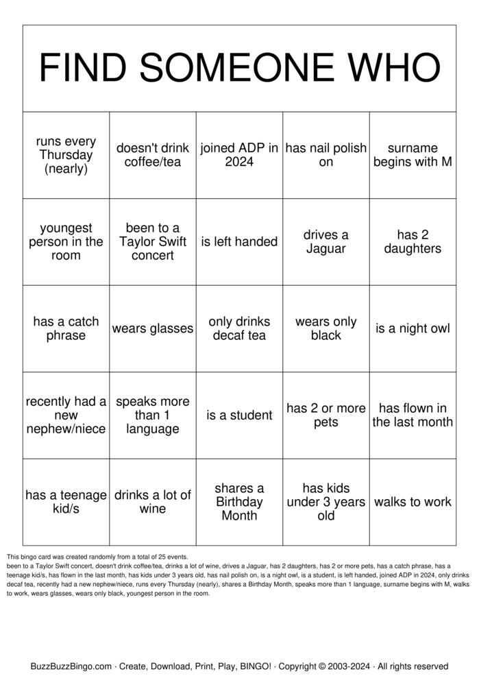 Find Someone Who... Bingo Cards to Download, Print and Customize!