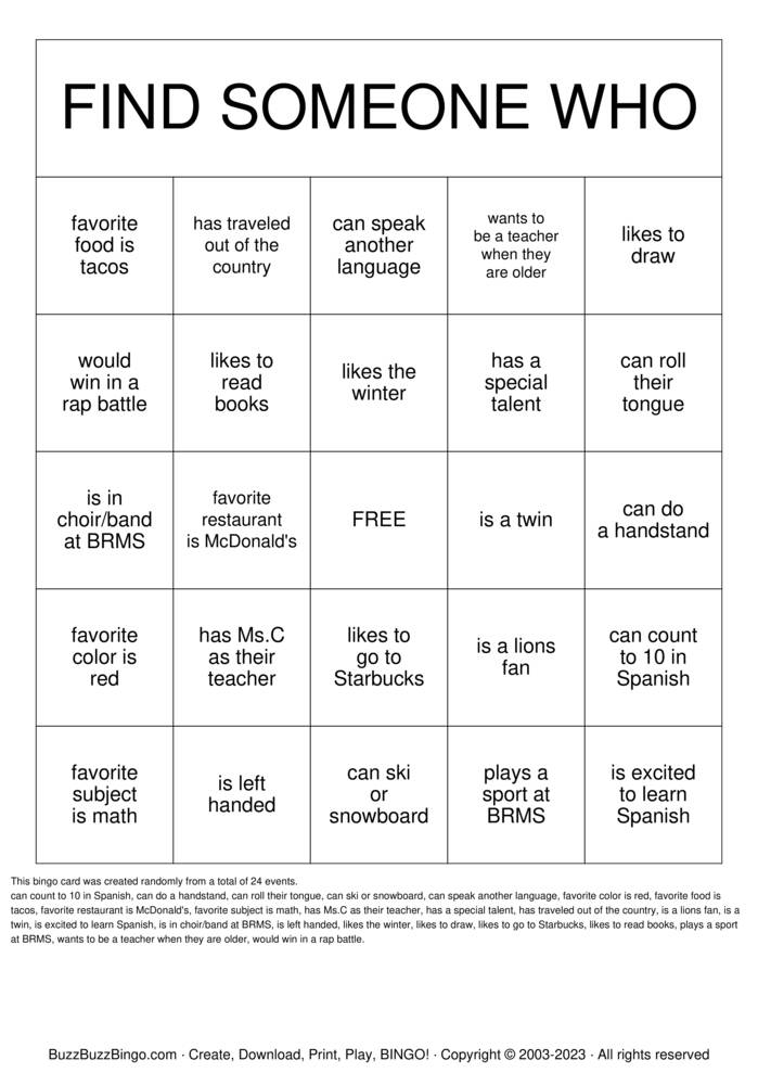 Get To Know You BINGO! Bingo Cards to Download, Print and Customize!