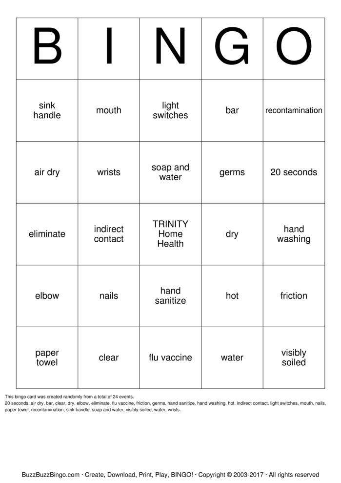 Handwashing Bingo Cards to Download, Print and Customize!