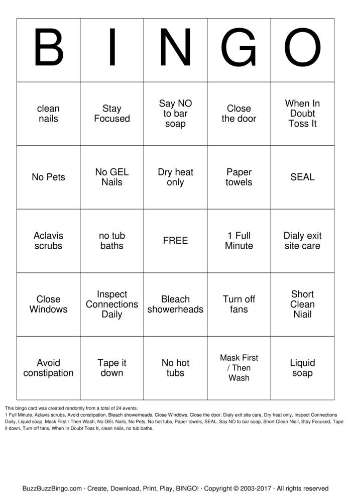 Infection Control Bingo Bingo Cards to Download, Print and Customize!