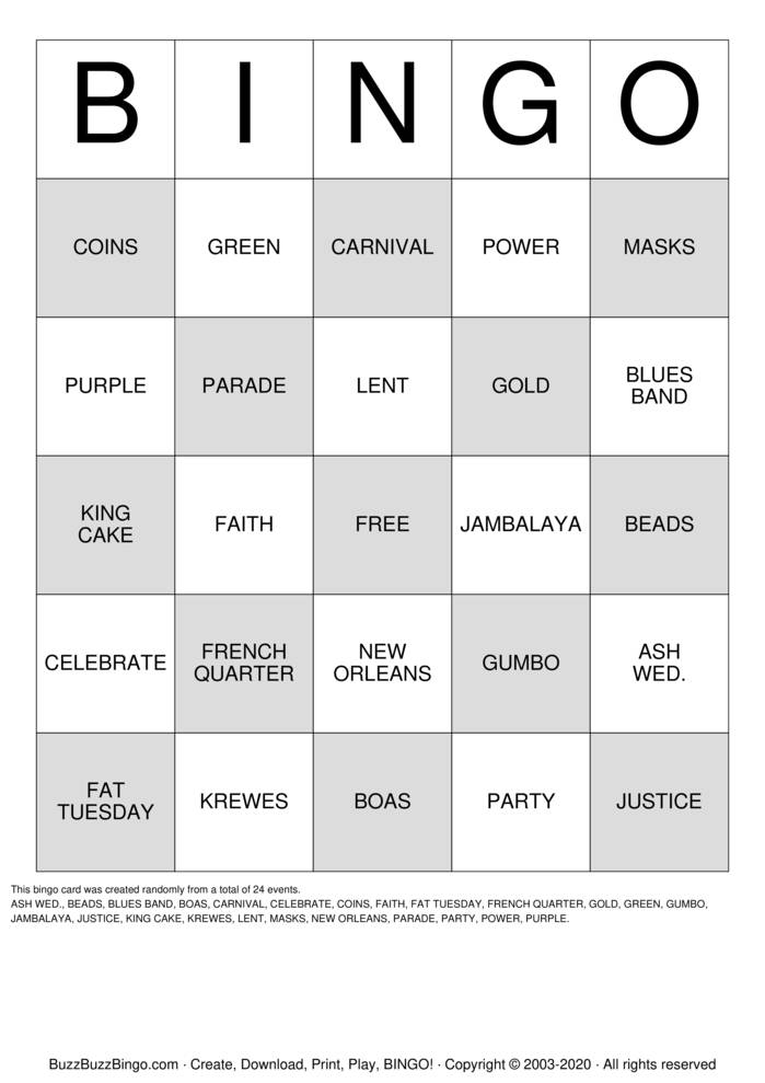 Mardi Gras Bingo Bingo Cards to Download, Print and Customize!