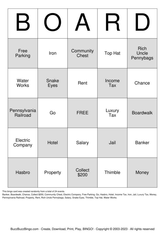 Monopoly Bingo Cards to Download, Print and Customize!