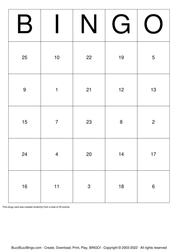 Numbers 1-25 Bingo Cards to Download, Print and Customize!