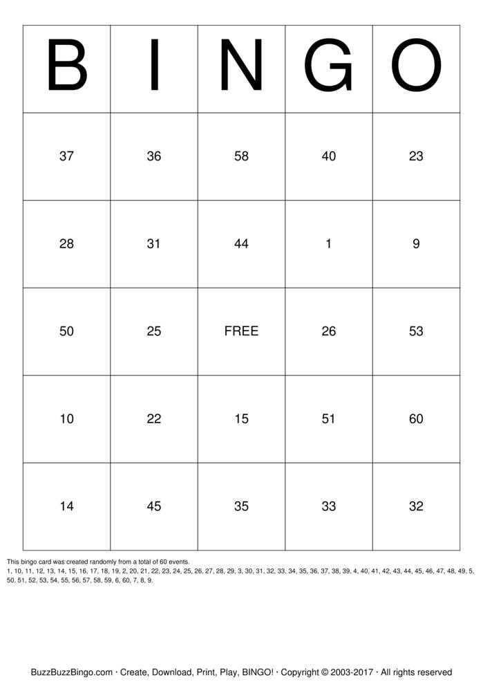 Numbers 1-52 Bingo Cards to Download, Print and Customize!