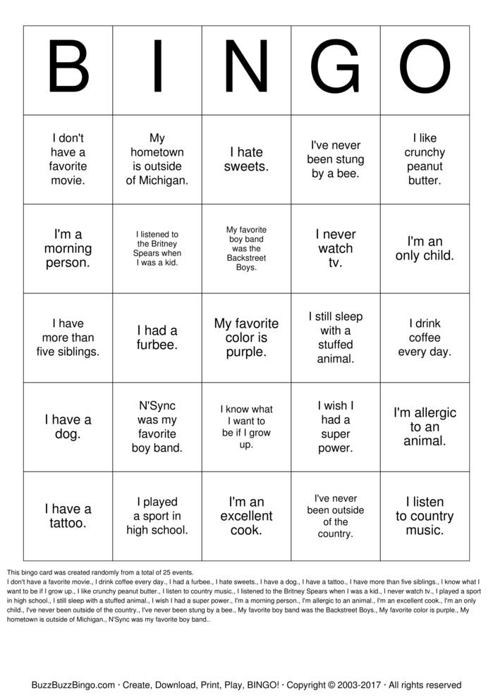 People Bingo Cards to Download, Print and Customize!
