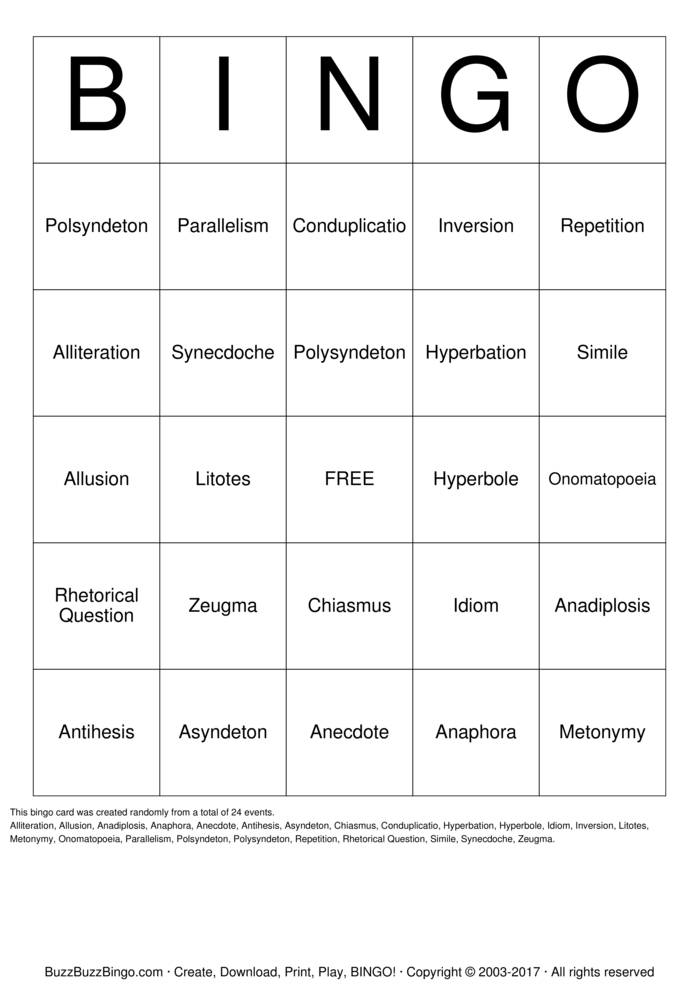 Rhetorical Terminology Bingo Cards to Download, Print and Customize!