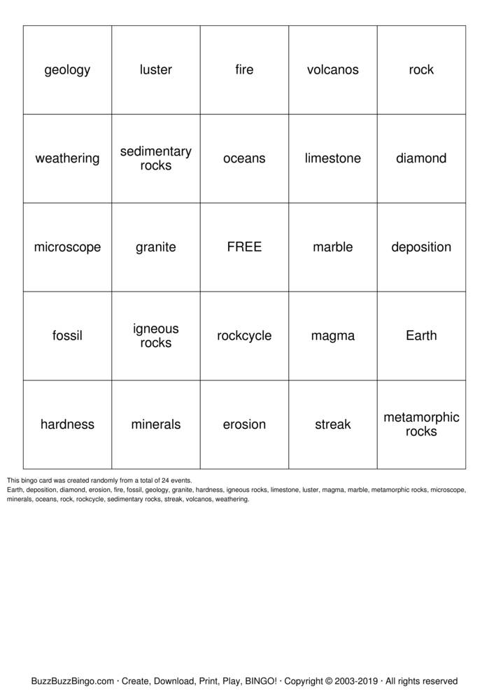 Rocks Bingo Cards to Download, Print and Customize!