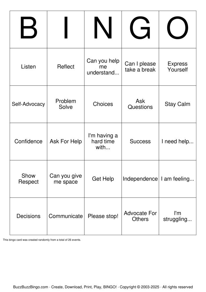 Self-Advocacy Bingo Bingo Cards to Download, Print and Customize!