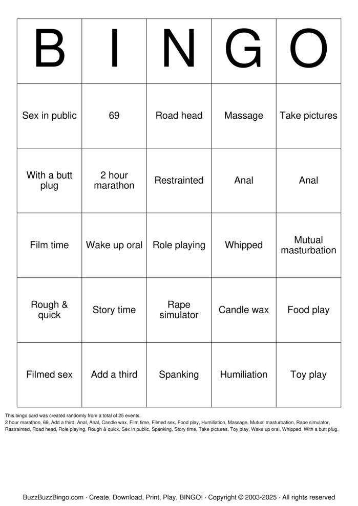 Sex Act Bingo Bingo Cards To Download Print And Customize