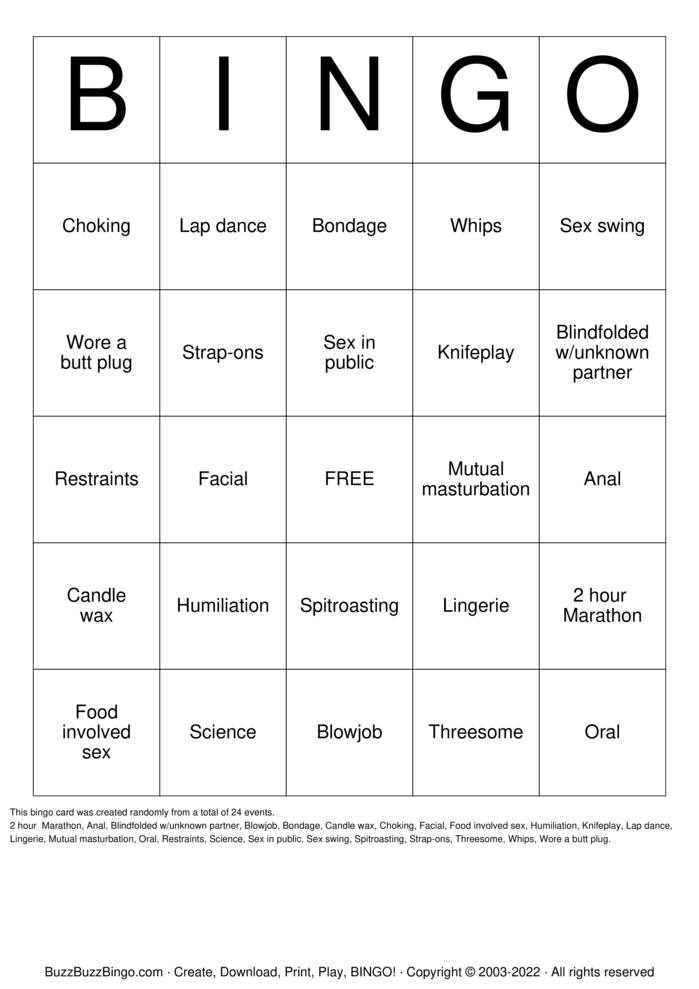 Sex Act Bingo Bingo Cards to Download, Print and Customize!