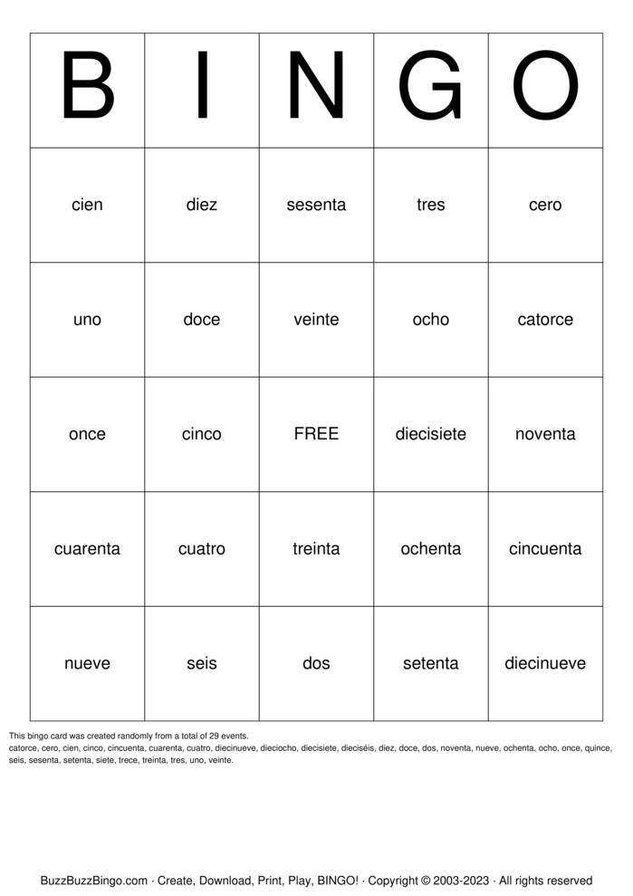Spanish Numbers Bingo Cards to Download, Print and Customize!