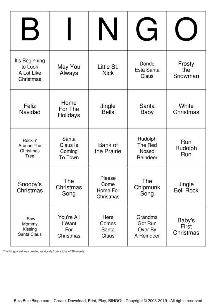 Christmas Songs Bingo Cards to Download, Print and Customize!