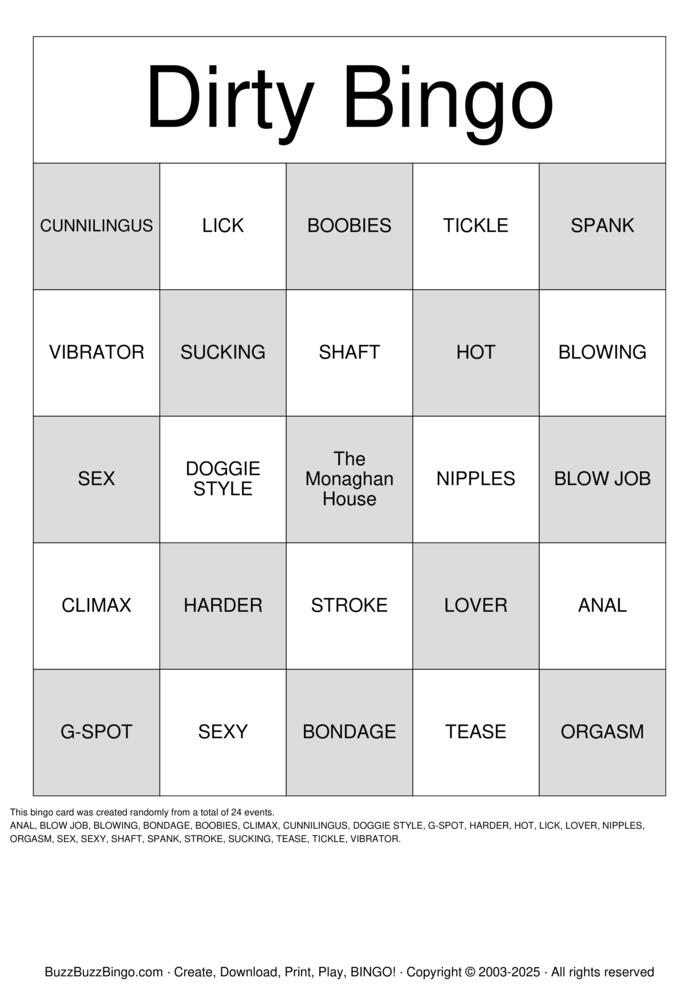 DIRTY BINGO Bingo Cards to Download, Print and Customize!