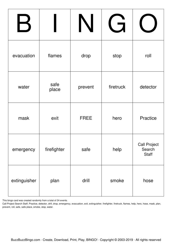 FIRE SAFETY Bingo Cards to Download, Print and Customize!
