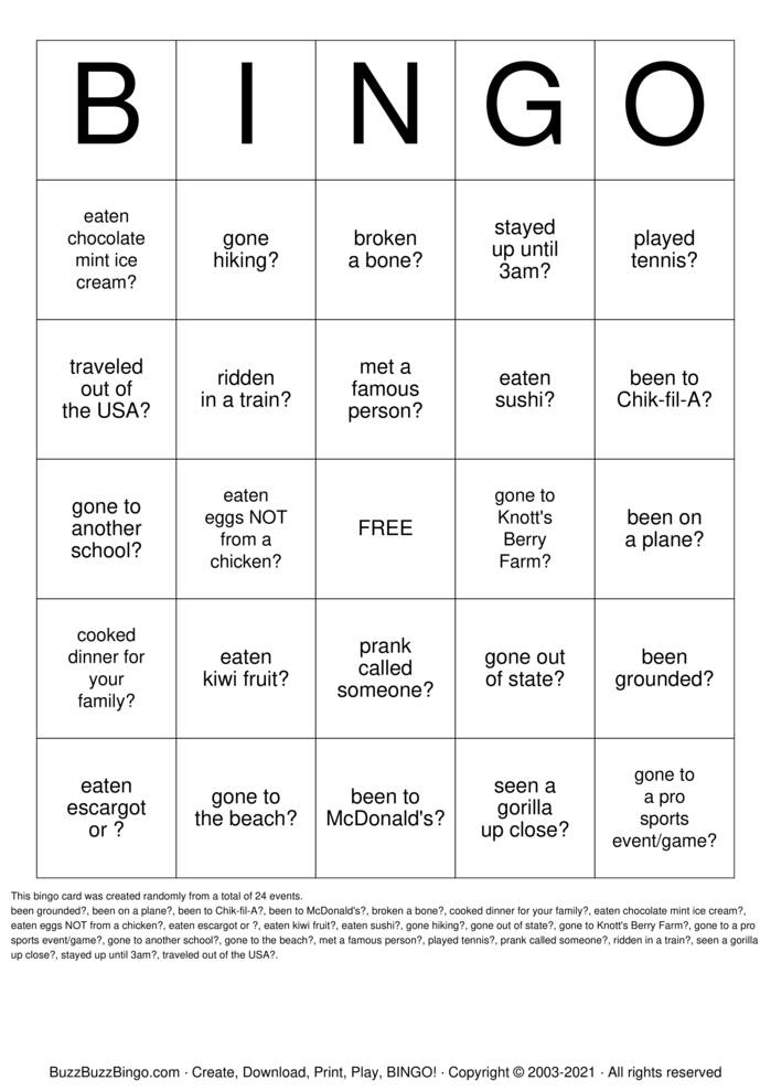 Have you ever...? Bingo Cards to Download, Print and Customize!