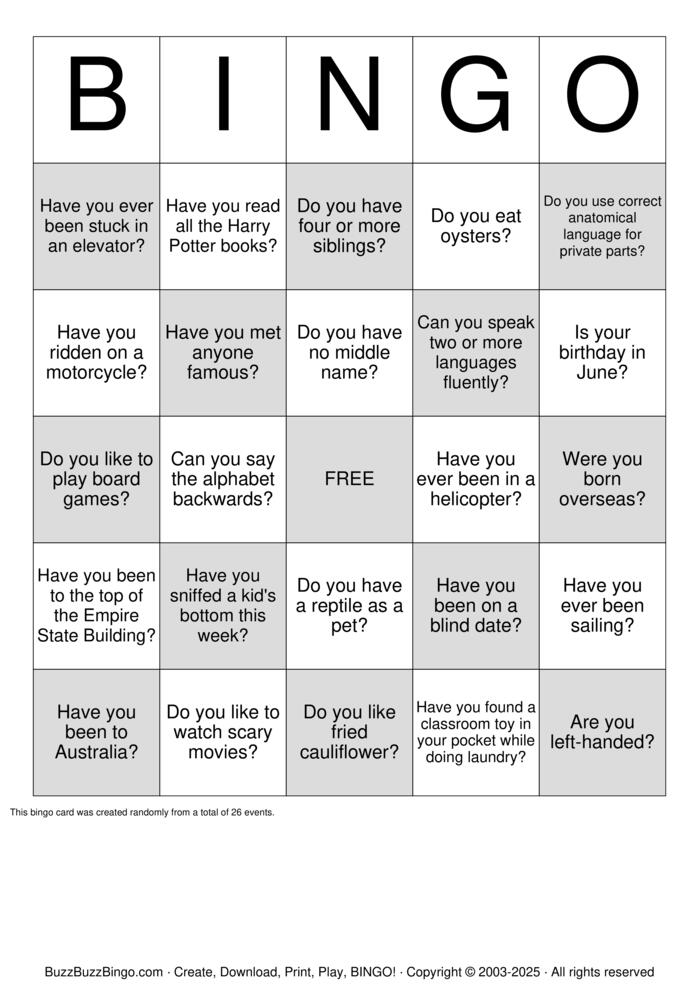 Human Scavenger Hunt Bingo Cards to Download, Print and Customize!