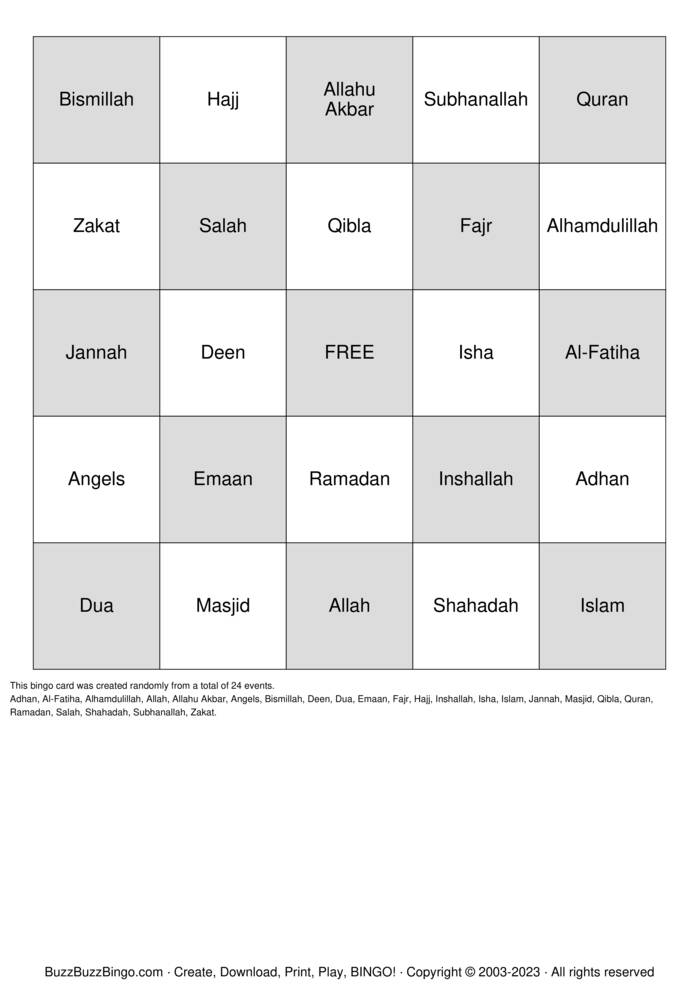 Islamic Bingo Cards to Download, Print and Customize!