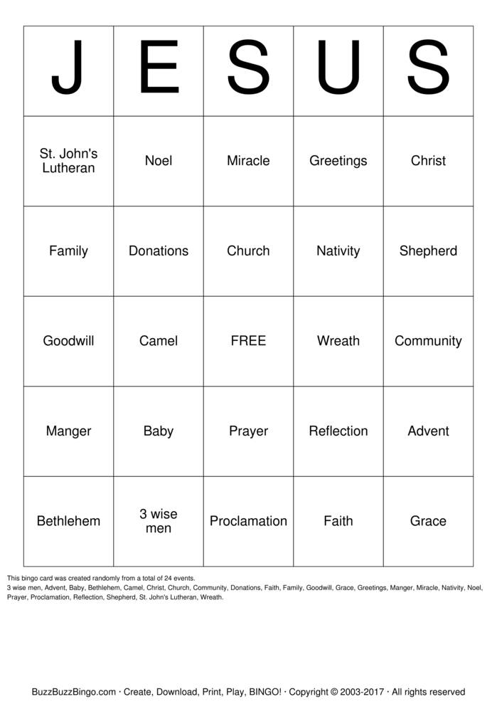 JESUS Bingo Cards to Download, Print and Customize!
