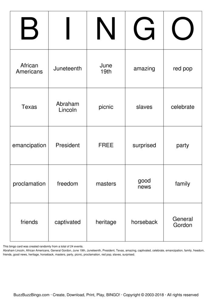 Juneteenth Bingo Cards to Download, Print and Customize!