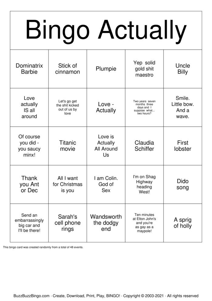 Love Actually Bingo Cards to Download, Print and Customize!
