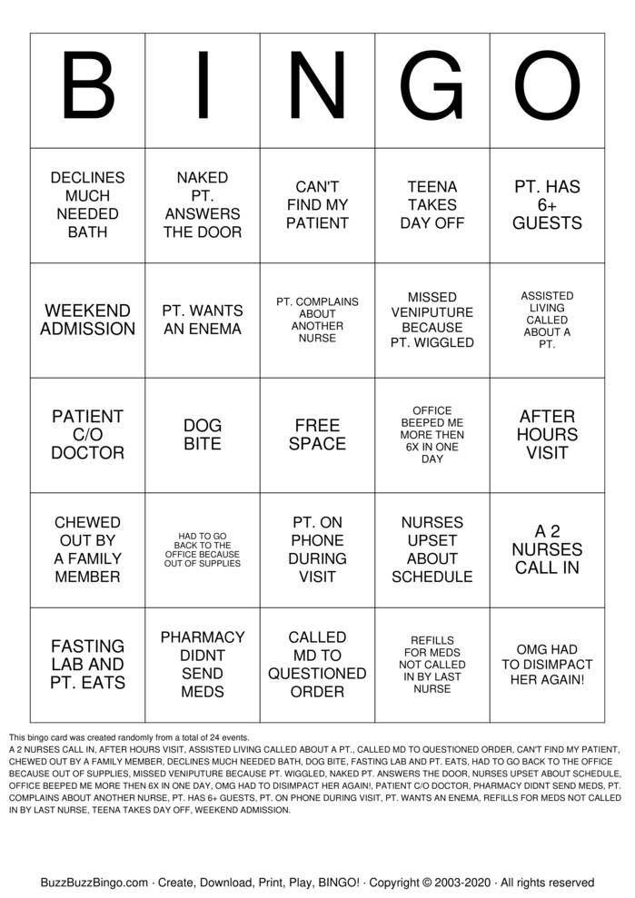 Nurse Bingo Cards to Download, Print and Customize!