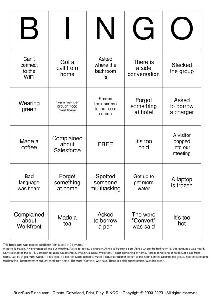 Office Bingo Bingo Cards to Download, Print and Customize!