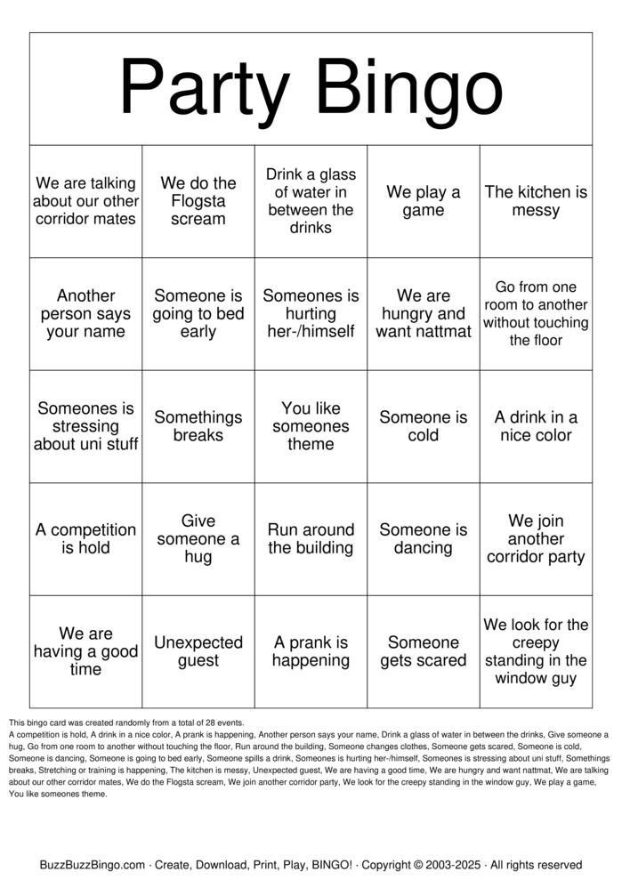 Party Bingo Bingo Cards to Download, Print and Customize!