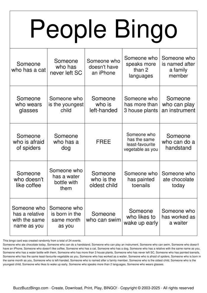 People Bingo Bingo Cards to Download, Print and Customize!