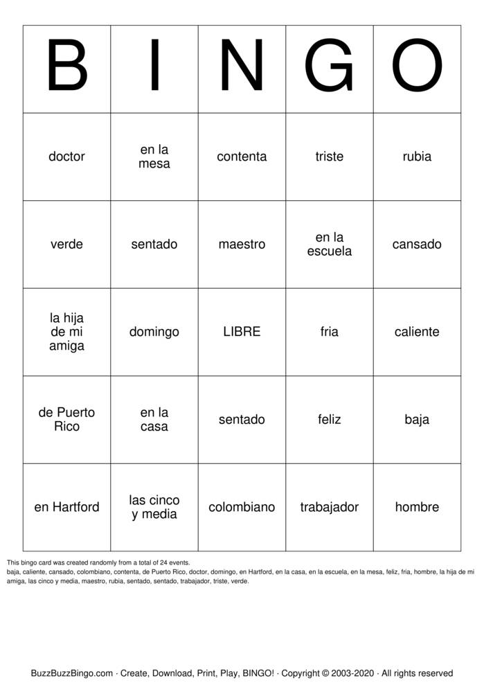 Ser vs. Estar Bingo Cards to Download, Print and Customize!