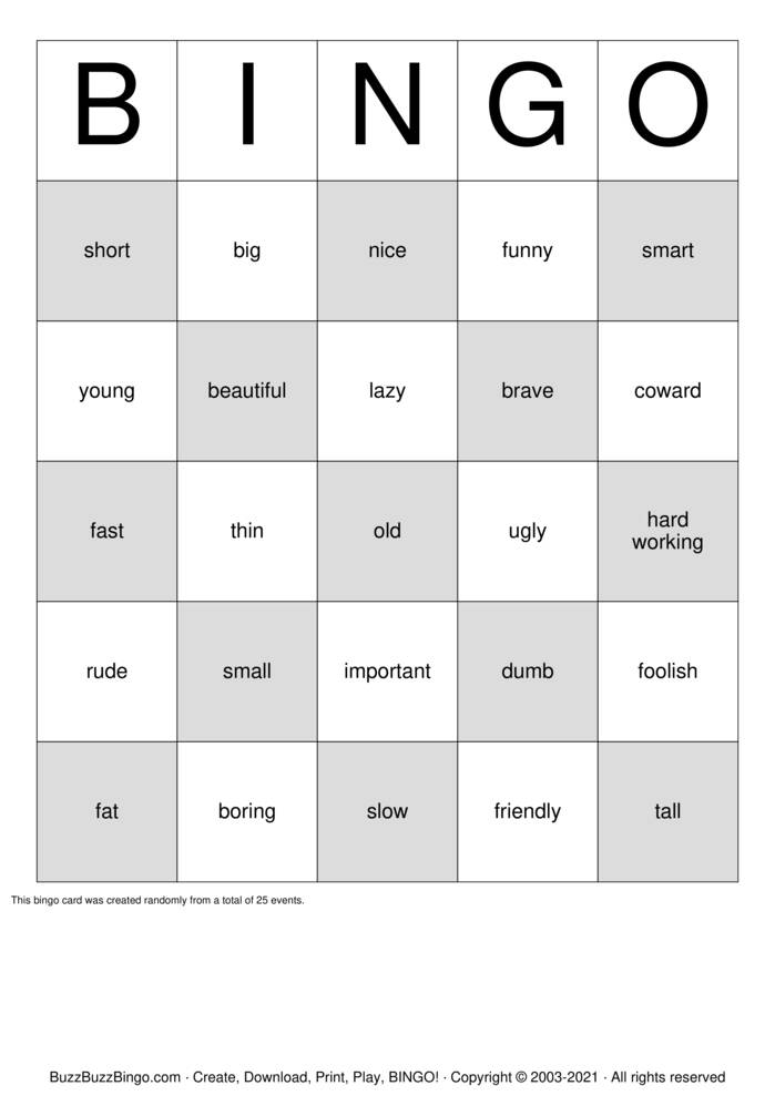 Vocabulary Bingo Cards to Download, Print and Customize!