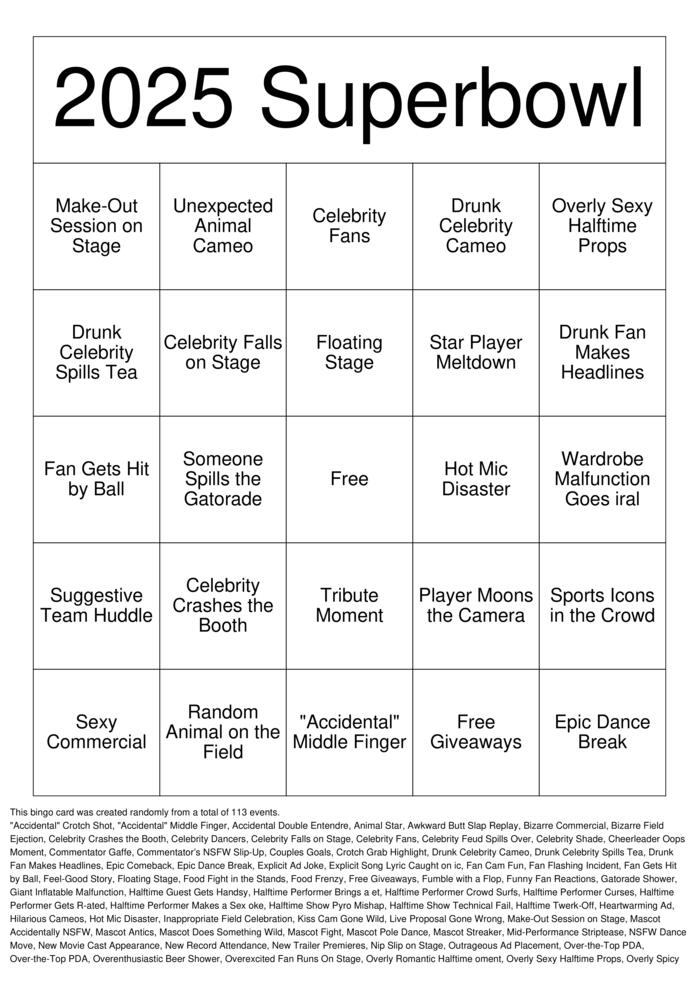 2025 Superbowl Bingo Cards to Download, Print and Customize!