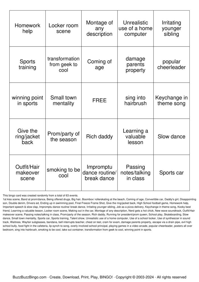 80's Movie Cliche Bingo Cards to Download, Print and Customize!
