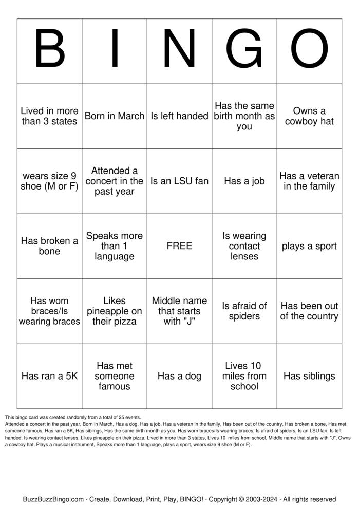 Classmate Bingo Bingo Cards to Download, Print and Customize!