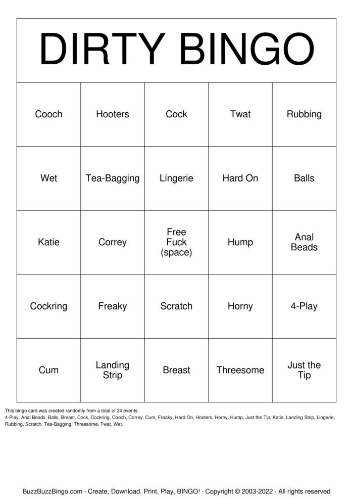 DIRTY BINGO Bingo Cards to Download, Print and Customize!
